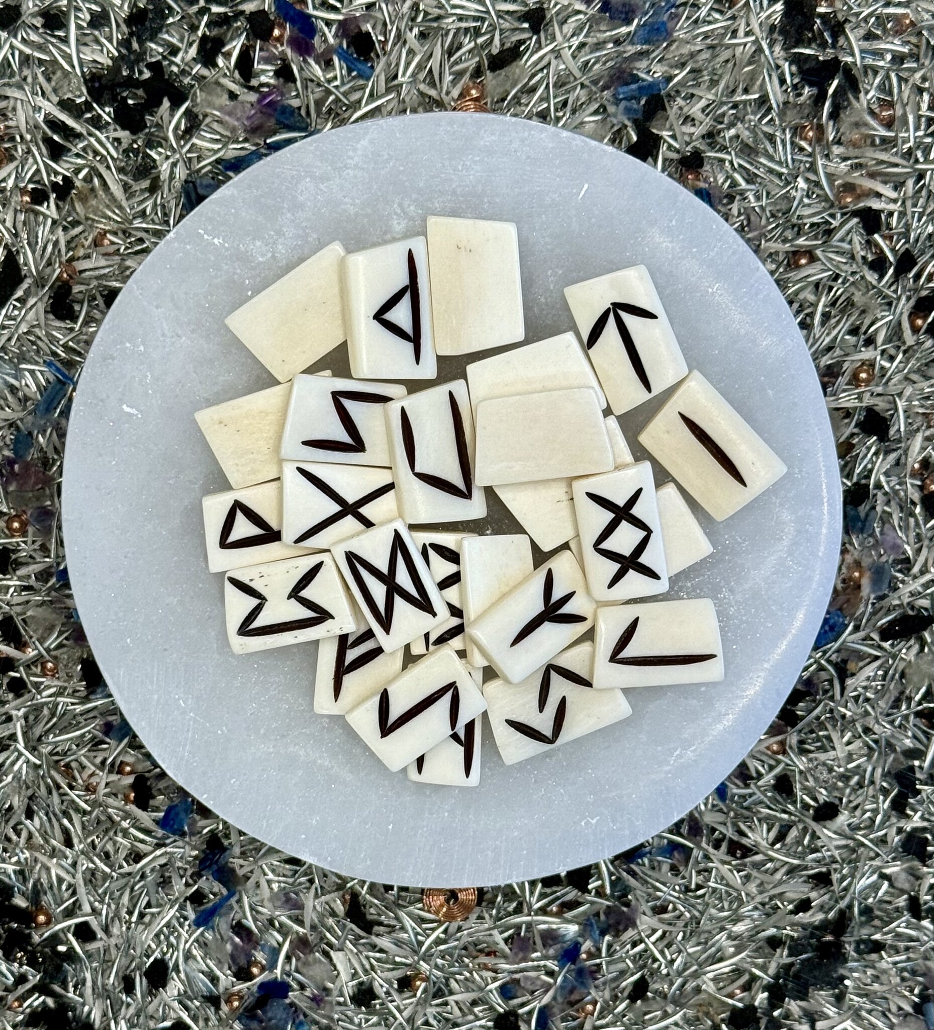 Buffalo Bone Runes Set - Divination Tool Elder Futhark Casting Nordic ...