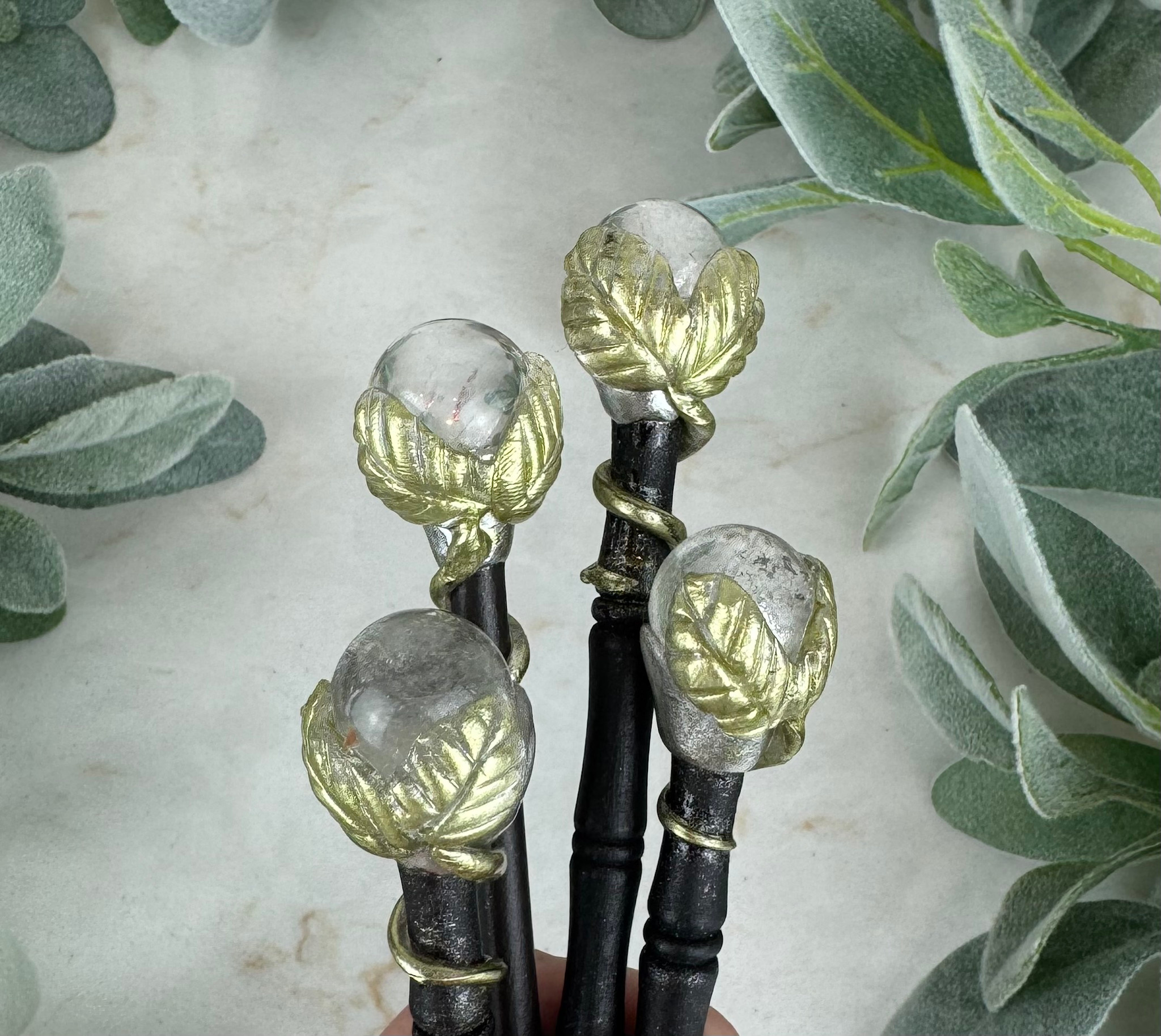 Clear (Crystal) Quartz Wands - Sphere Tip 7.5" Magic Majik Wizard Orb ...