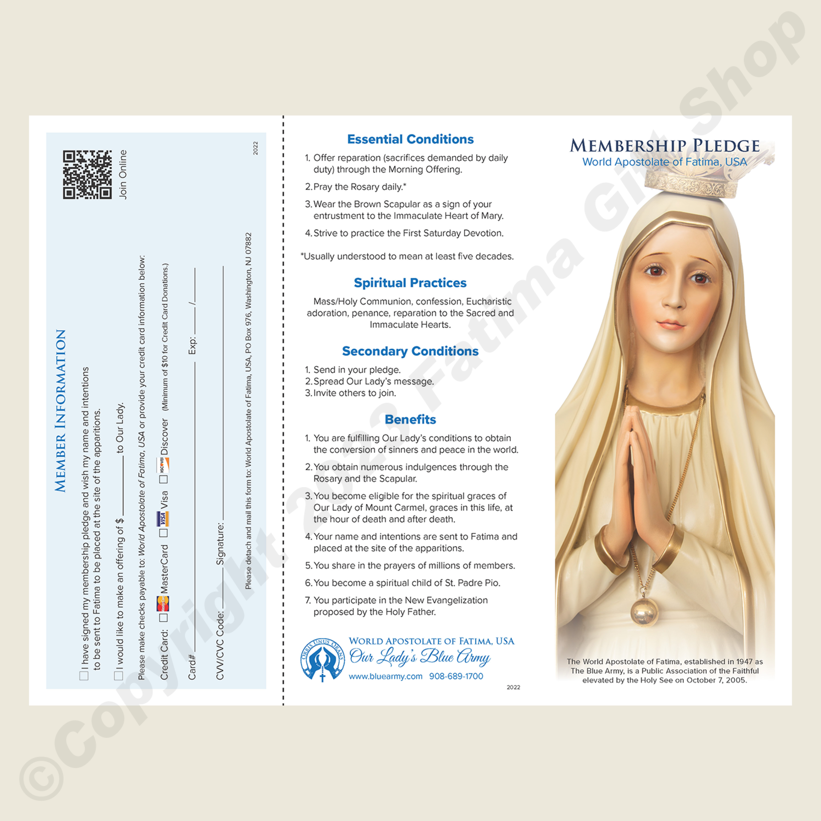 333296 - World Apostolate of Fatima Membership Pledge - Fatima Gift Shop