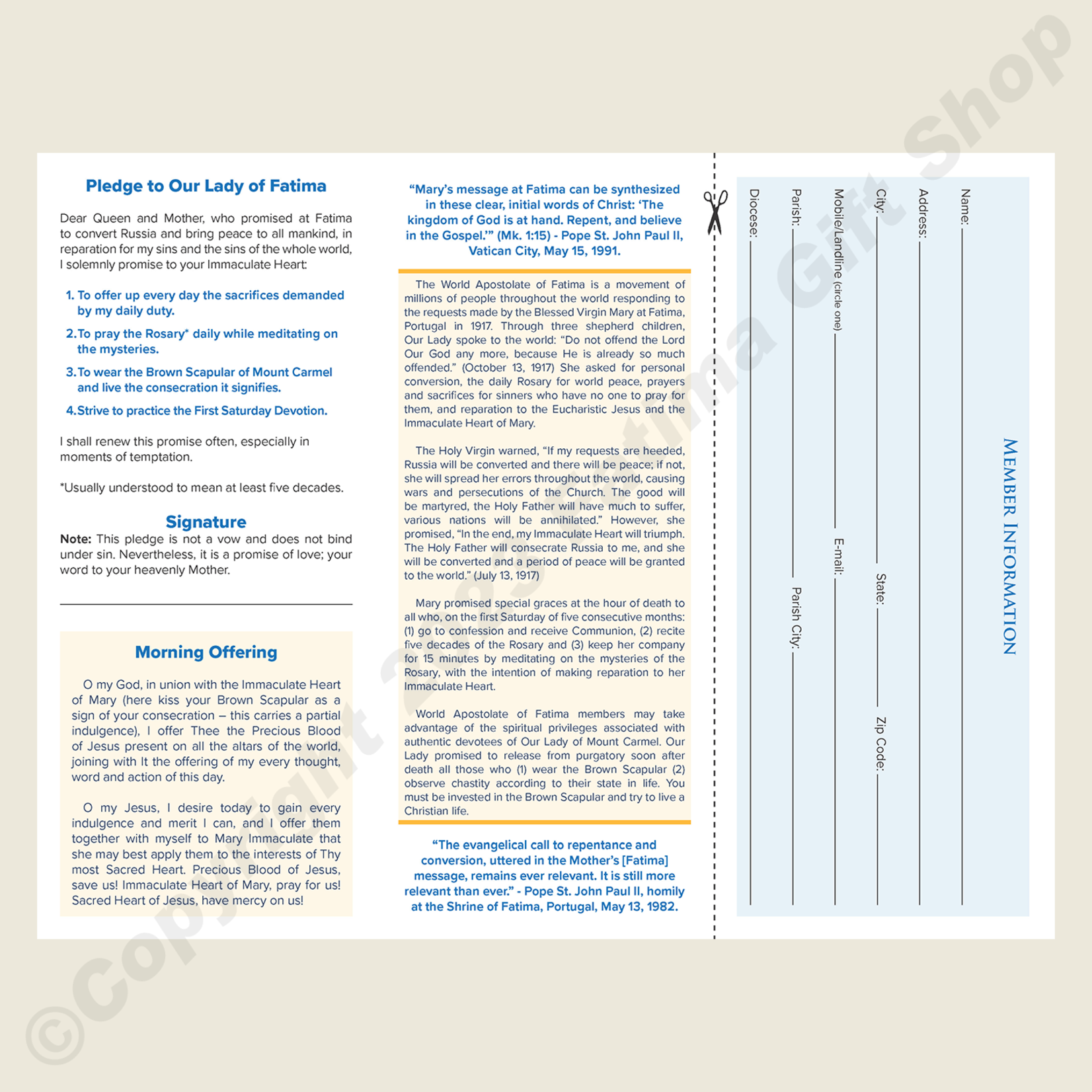 333296 - World Apostolate of Fatima Membership Pledge - Fatima Gift Shop