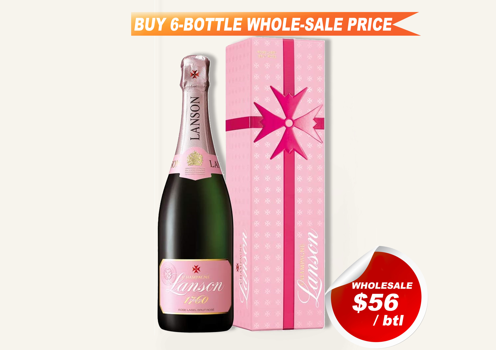 Lanson Brut Rose NV Gift box $56 FREE DELIVERY - Uncle Fossil Wine&Spirits