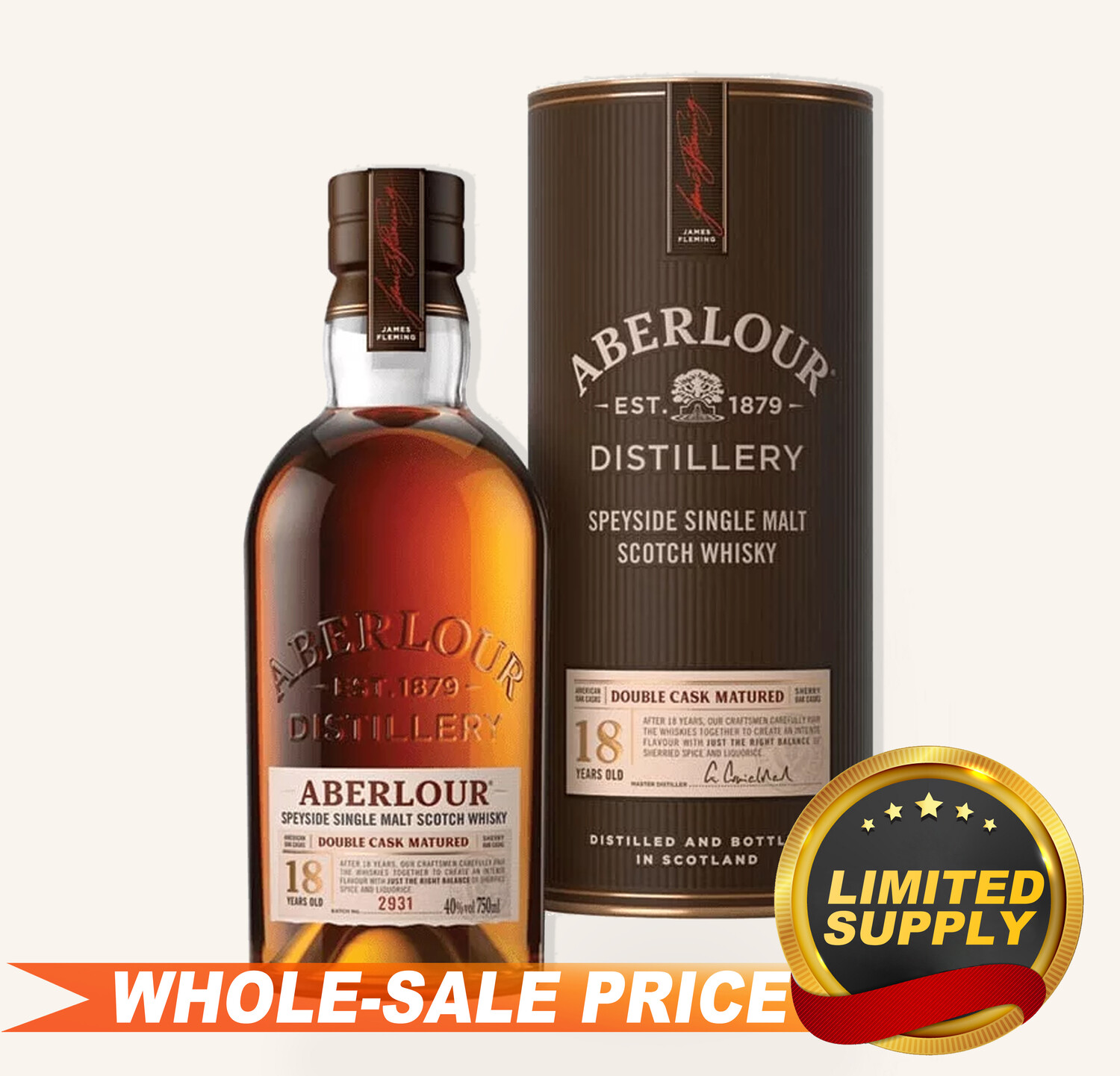 Aberlour 18 Yr Speyside Single Malt Double Sherry #2 Scotch Whisky ...