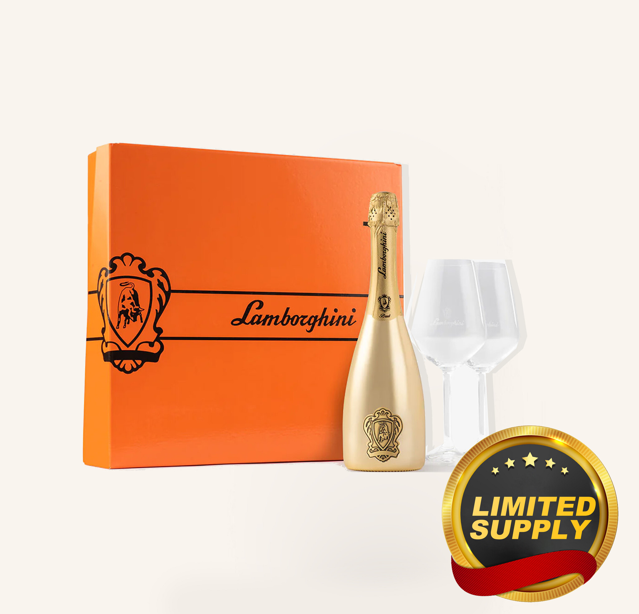 Lamborghini Gold Burt with 2 Crystal Glasses Gift Set 750ml $155 ...