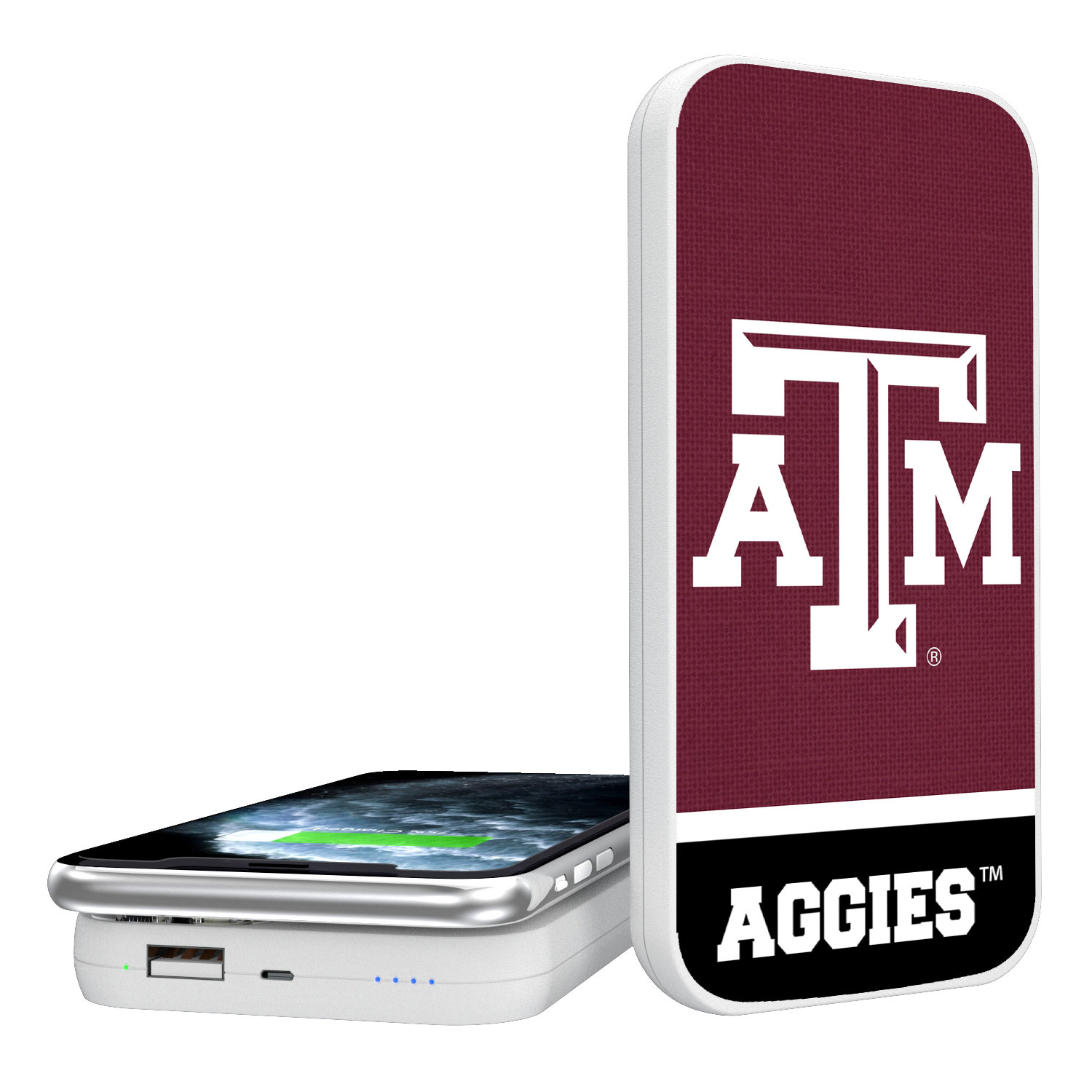 TEXAS A&M AGGIES SOLID WORDMARK 5000MAH PORTABLE WIRELESS CHARGER - 12th Man Technology