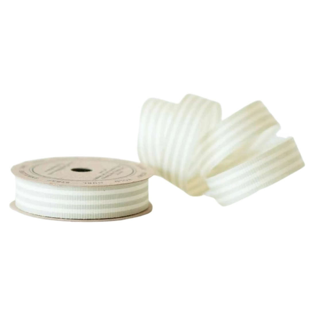 Eco Curling Ribbon - Grey + Cream Stripes - Carbon Environmental Boutique
