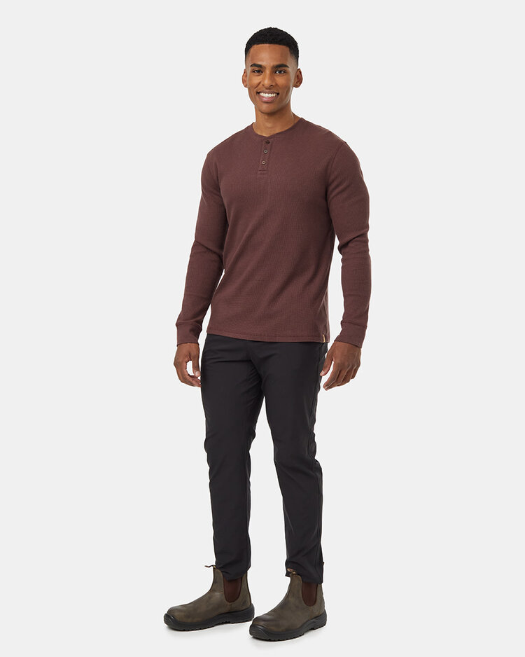 Tentree Treewaffle Henley L/S (Mens) | Deep Mahogany - The Drop Rideshop