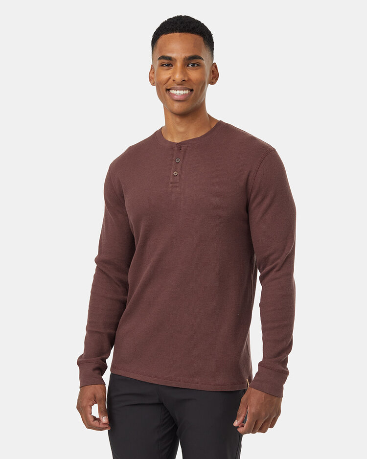 Tentree Treewaffle Henley L/S (Mens) | Deep Mahogany - The Drop Rideshop