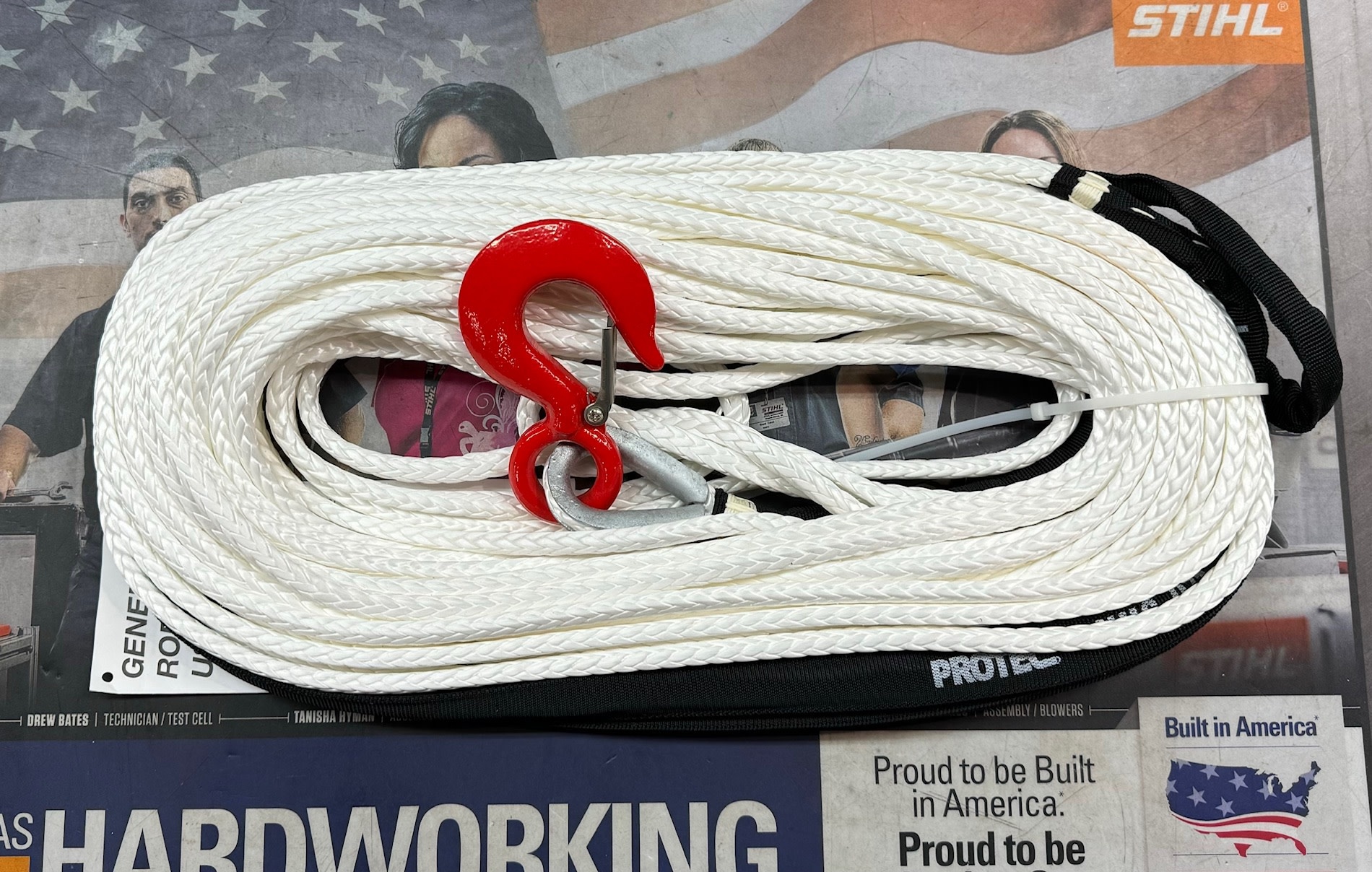 White Dyneema® Winch Rope, 3/8” X 100' with Hook & Sleeve White Dyneema® Winch Rope, 3/8” X 100' with Hook & Sleeve