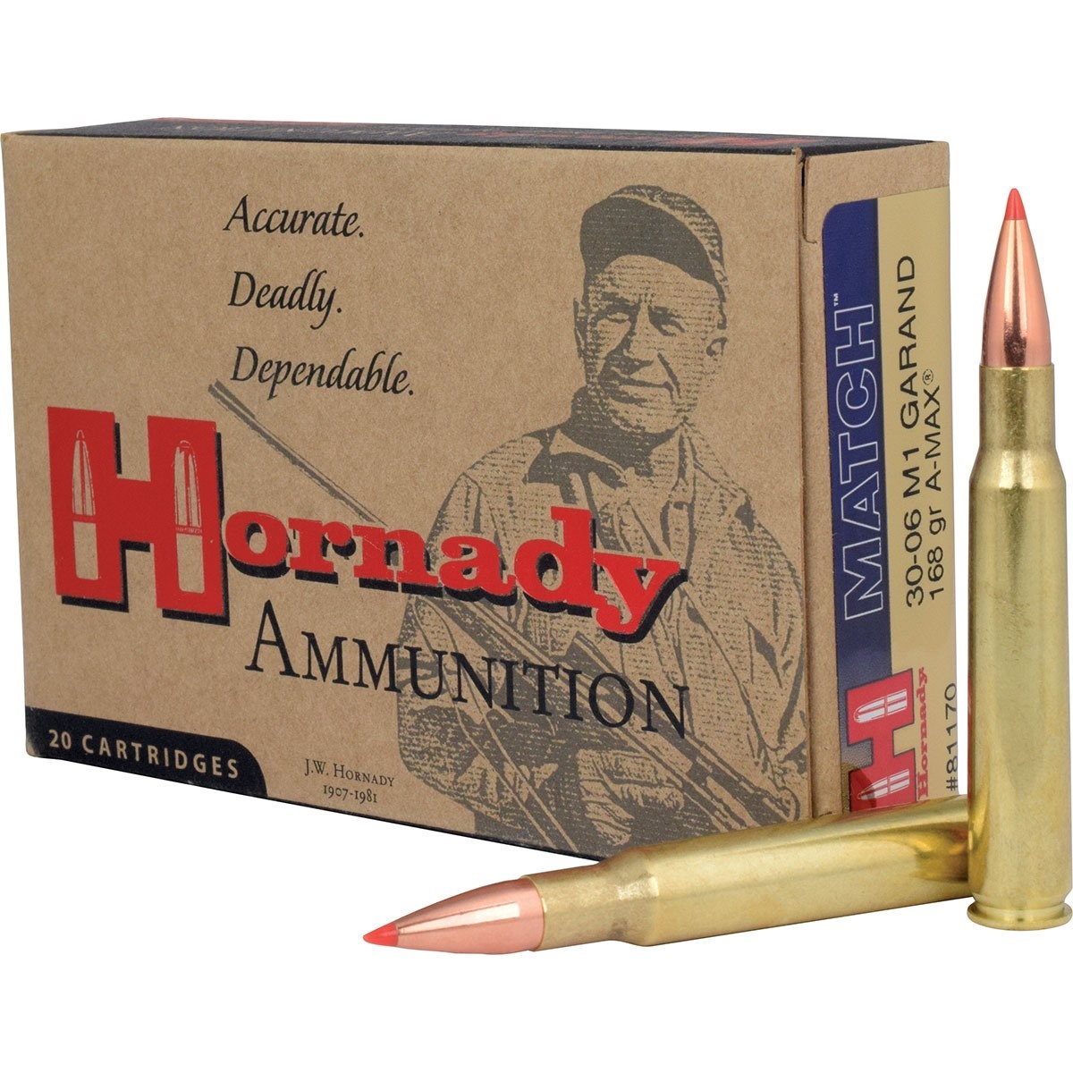 Hornady Vintage Match Rifle Ammo 30-06 SPRG 168Gr M1 Garand 20 ct ...