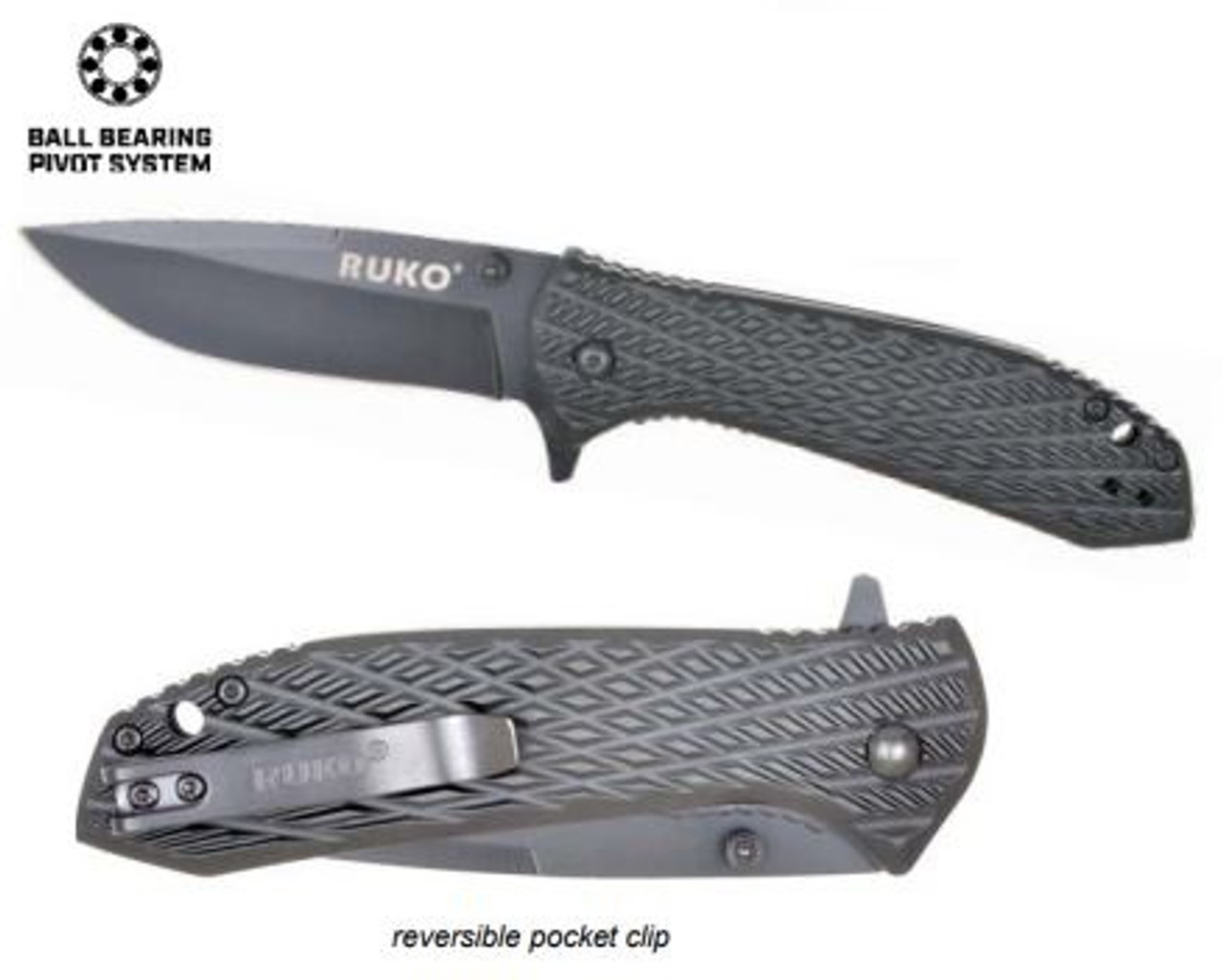 Ruko Folding Knife, Aluminum Handle, BBPS, Black - Siwash Sports