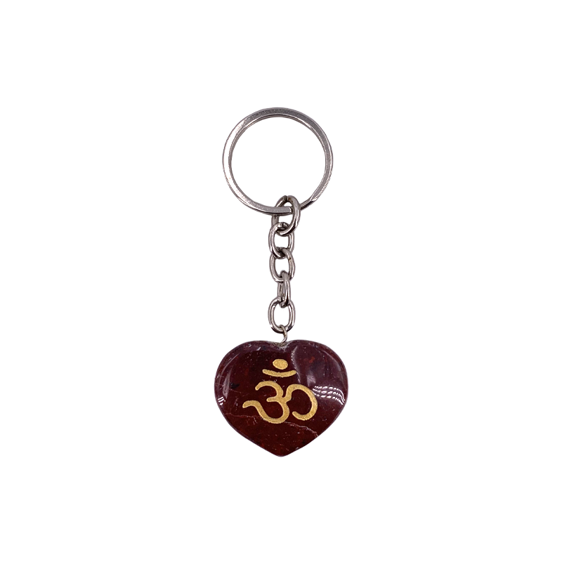 Jasper Om Symbol Carved Heart Shaped Keychain - Mushroom New Orleans