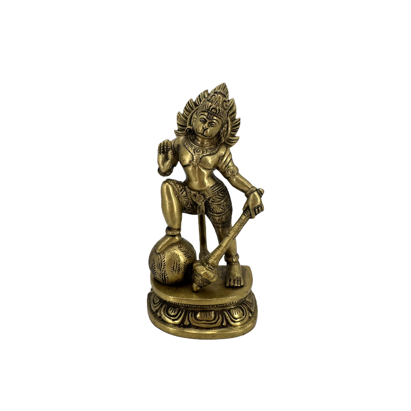 Hanuman Standing on Rock Brass Statue 6"H - Mushroom New Orleans