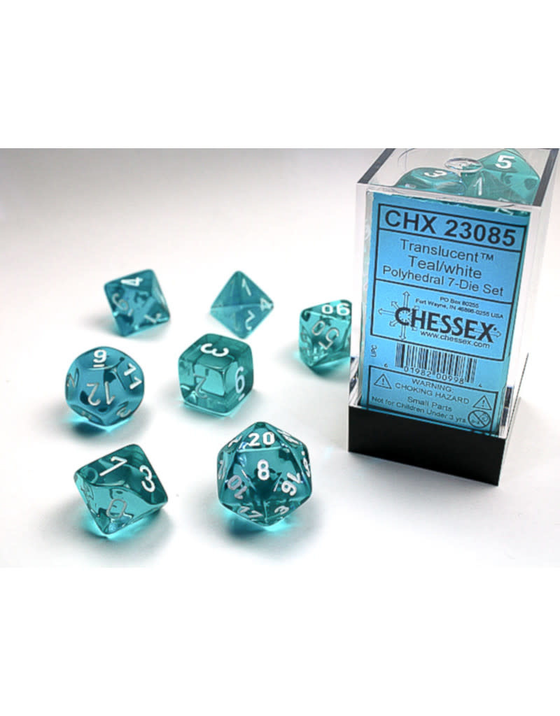 Polyhedral Dice Set: Translucent Teal/White (7) - Game Night Games