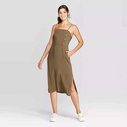 Women's Sleeveless Square Neck Side Button Midi Dress - Xhilaration ...