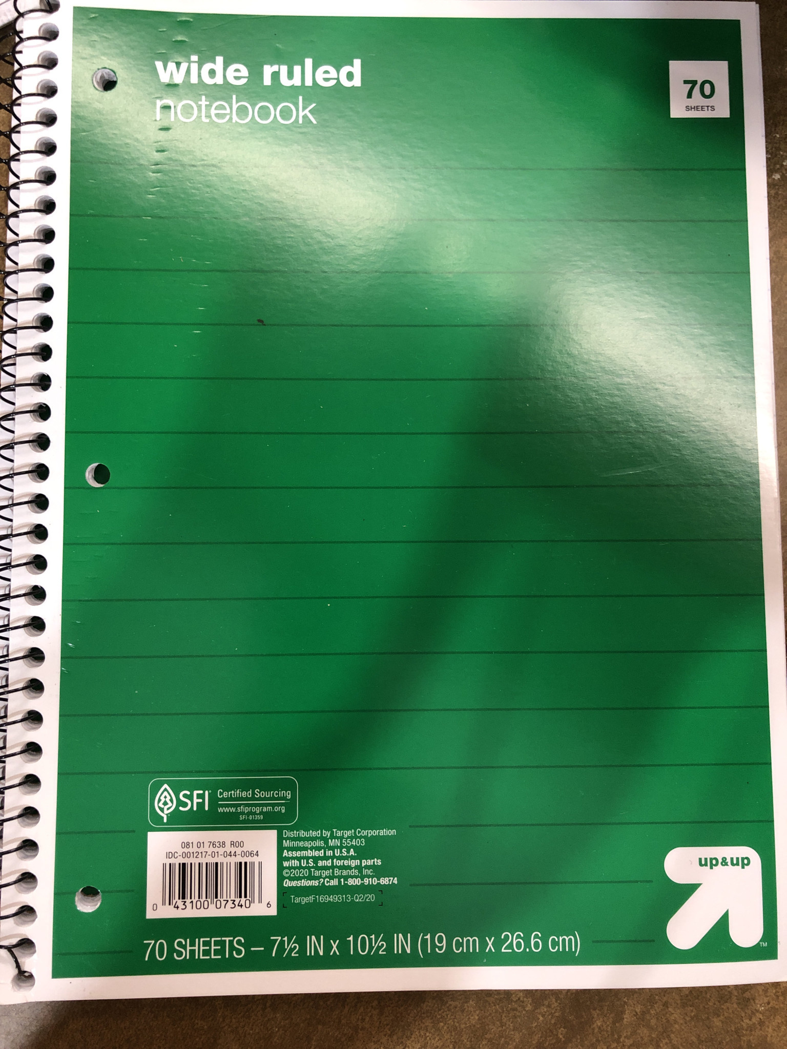 Wide Ruled Green 1 Subject Flexible Paperboard Cover Spiral Notebook ...