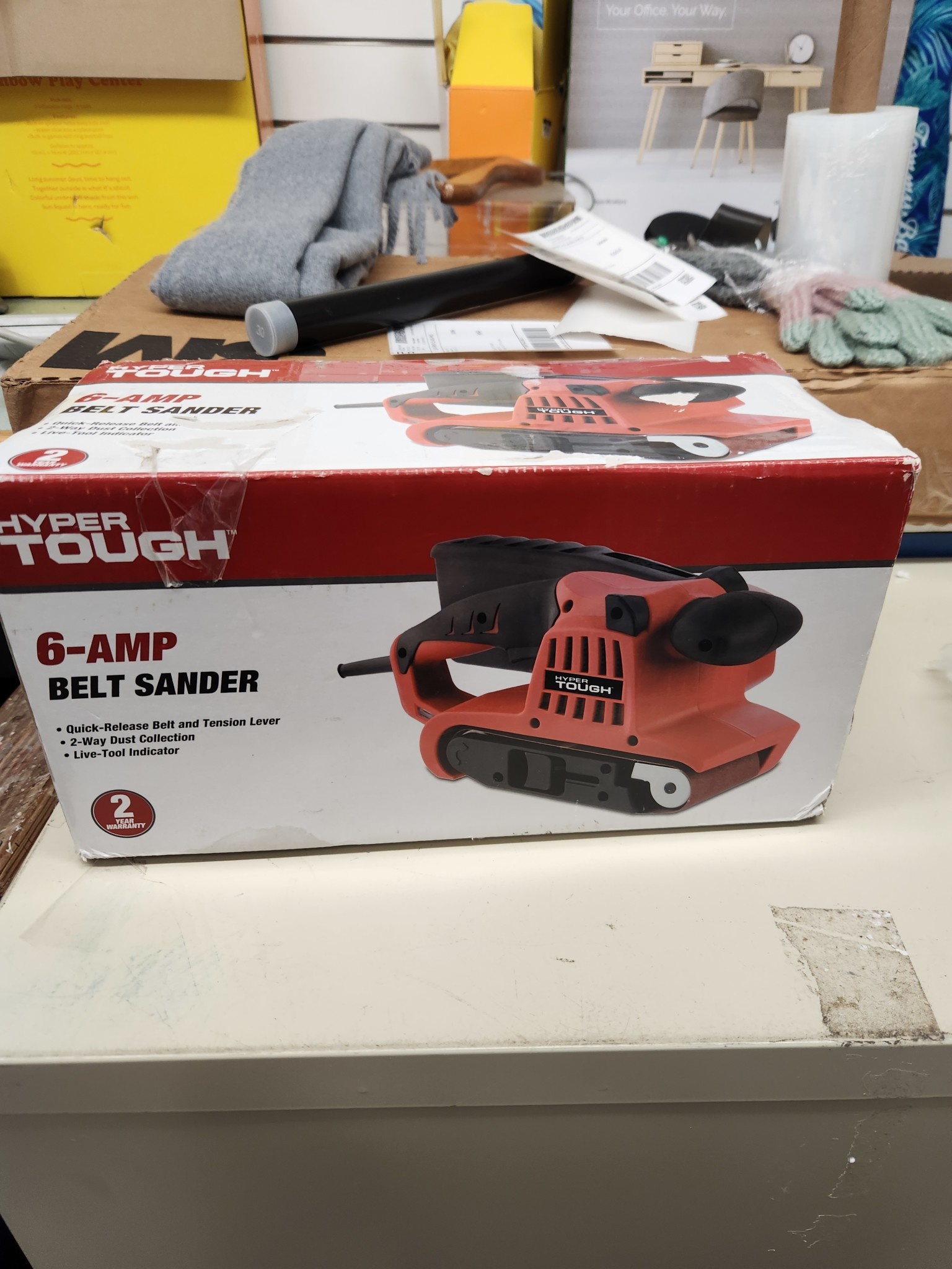 *Open/Used Hyper Tough 6-Amp Belt Sander. Needs New Belt, No Owners Manual - D3 Surplus Outlet