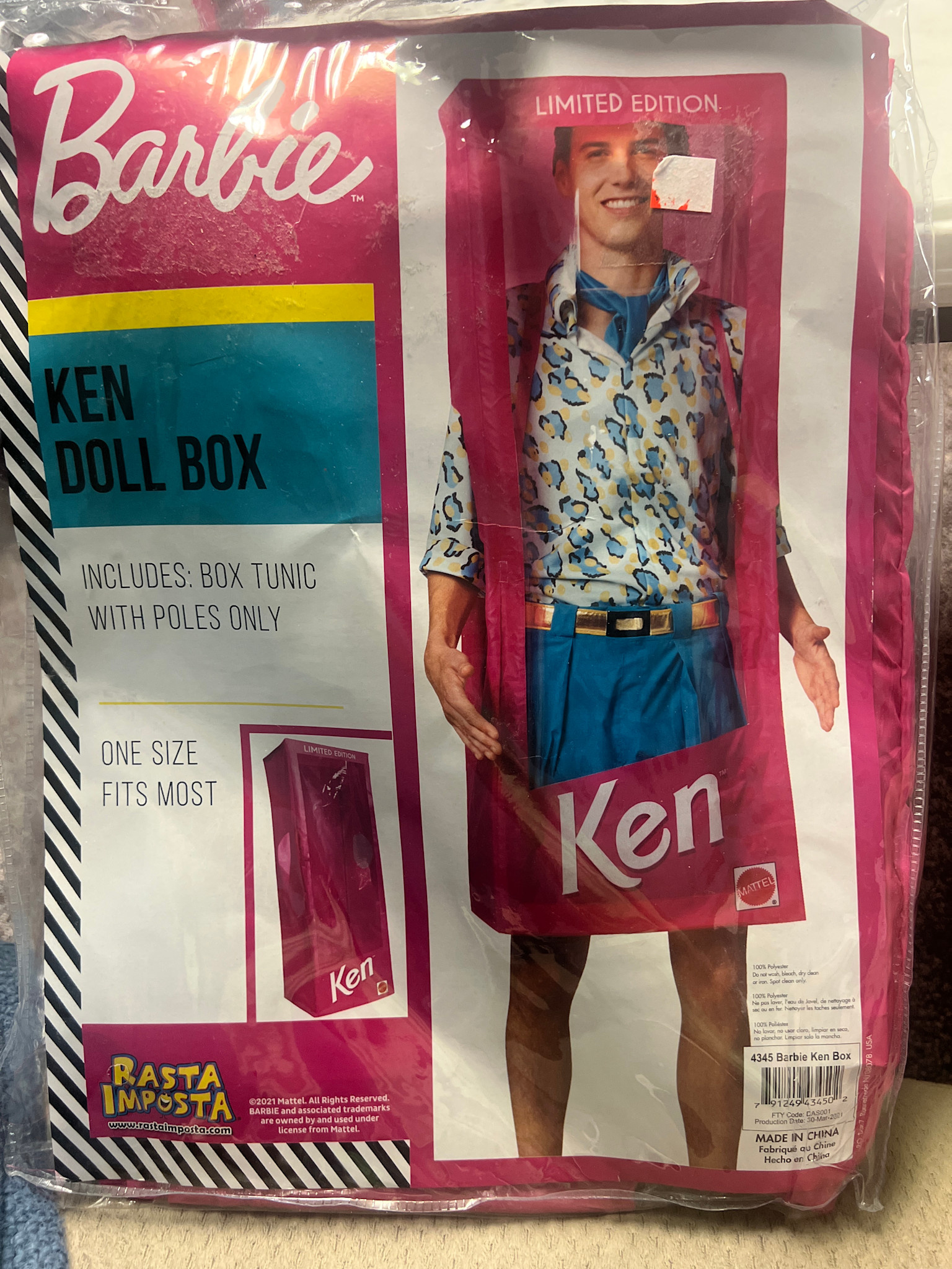 Barbie- OSFM Ken Doll Box costume Rasta Imposta box tunic and poles ...