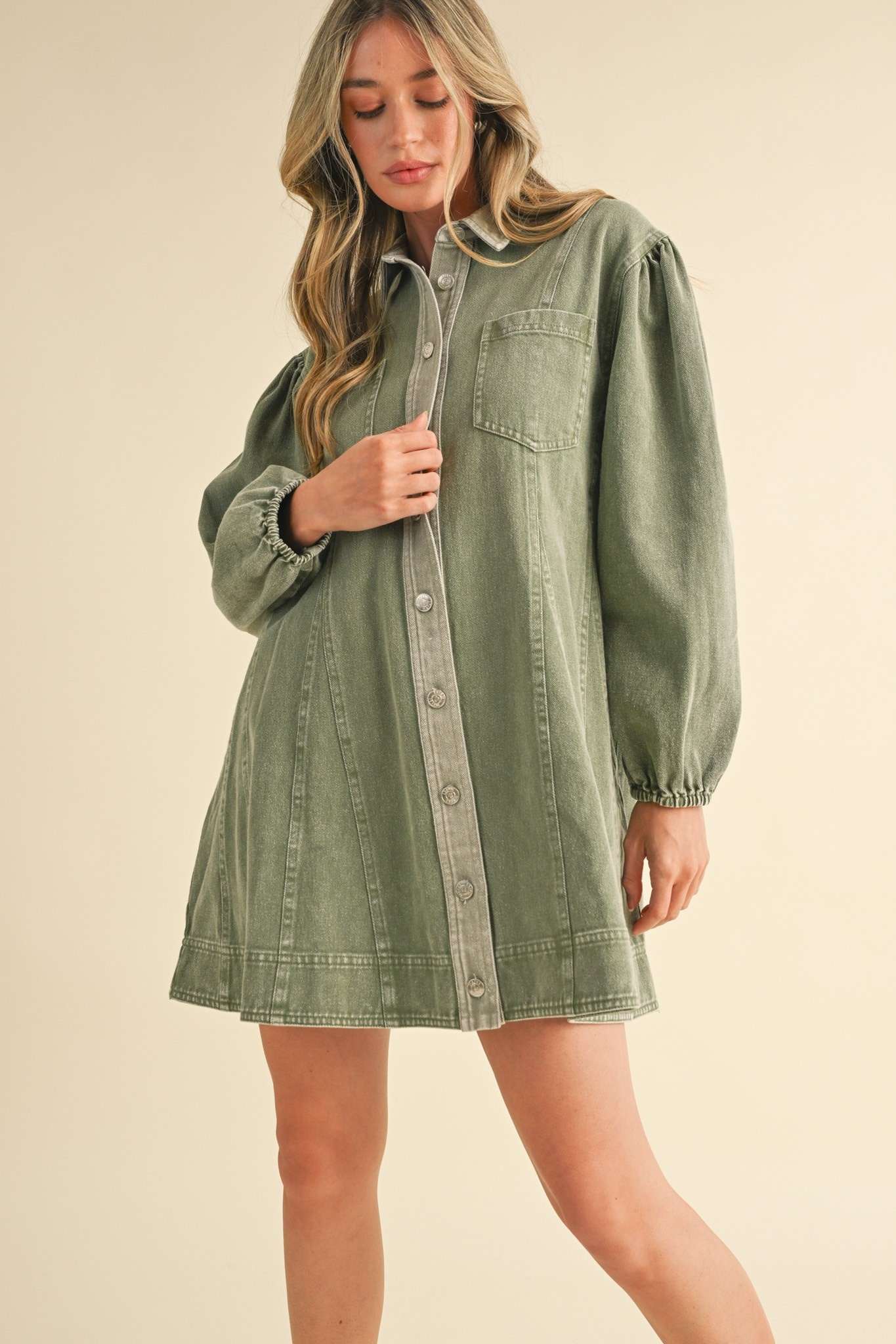 Olive Denim Mini Dress - Kirby's Kloset