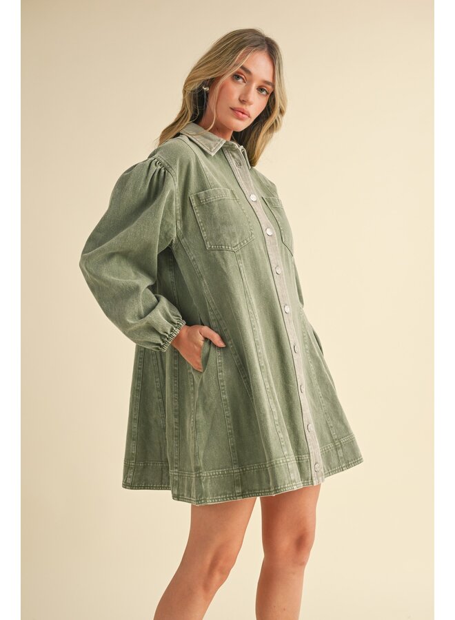 Olive Denim Mini Dress - Kirby's Kloset
