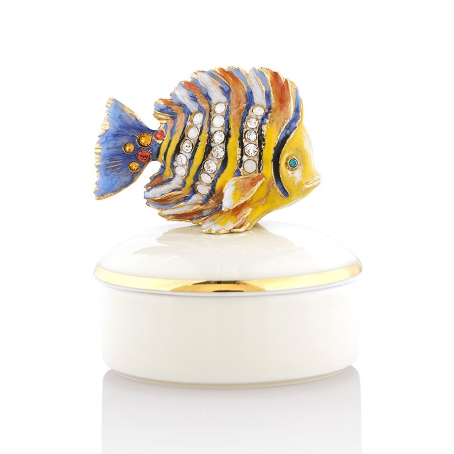Jay Strongwater Decorative Boxes Finley Fish Round Porcelain Box - Digs ...