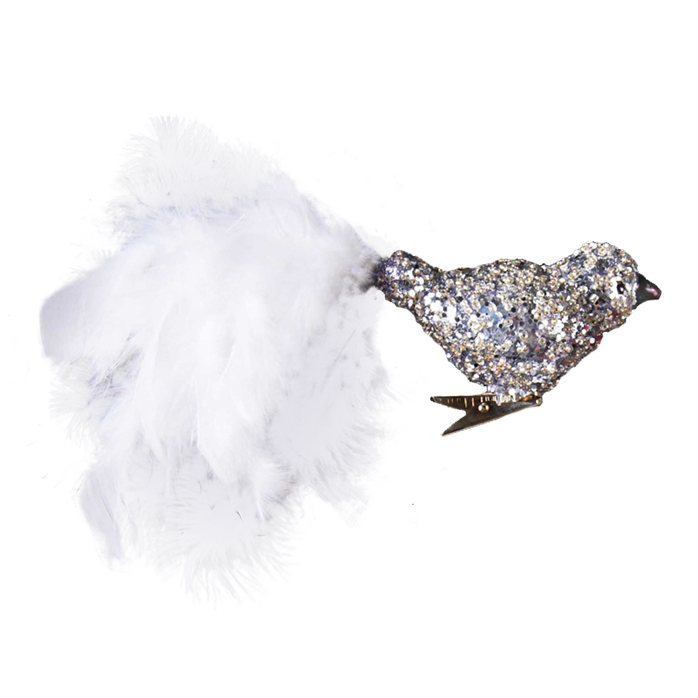 Kurt Adler Glass Deco Bird Ornament Silver Glitter w Feathers -A - Digs ...