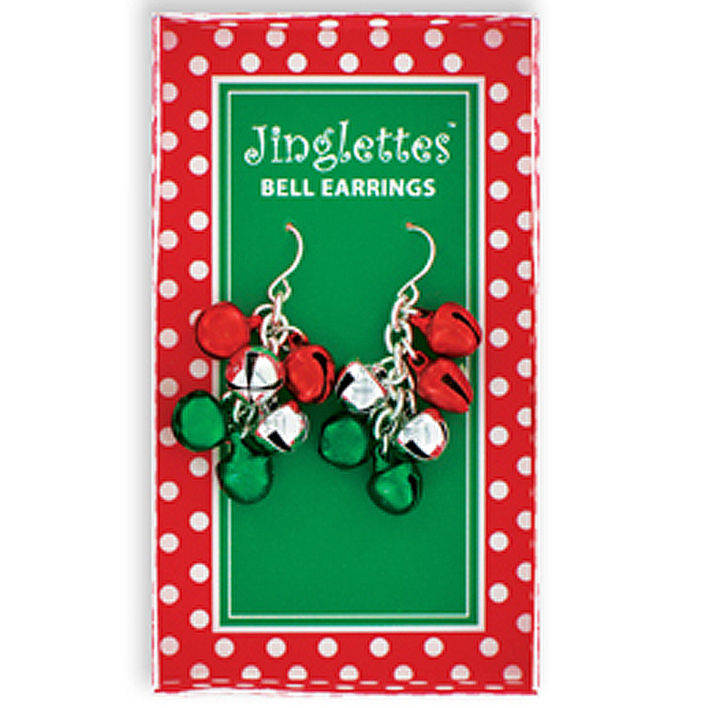 Christmas Jingle Bell Earrings - Red Green Silver - Digs N Gifts