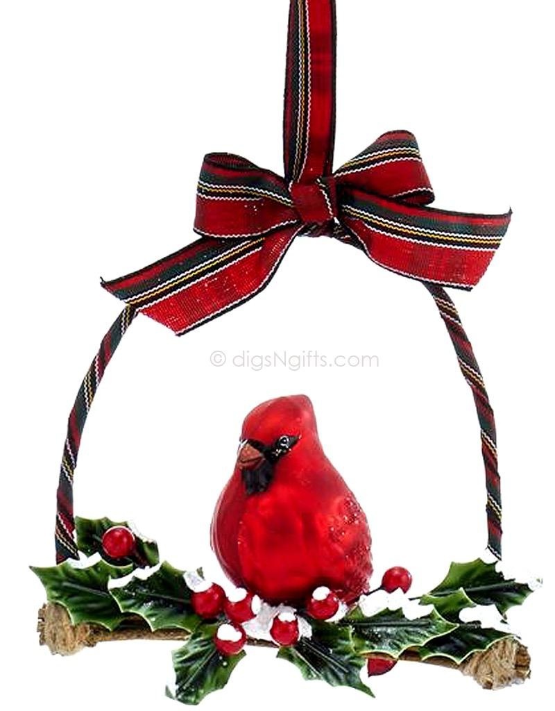 Kurt Adler Glass Red Cardinal Ornament Perched Bird On Branch w Holly ...