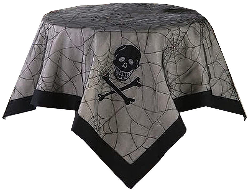 Peking Halloween Table Cover Skull W Spider Web Table Topper 54 Inch ...