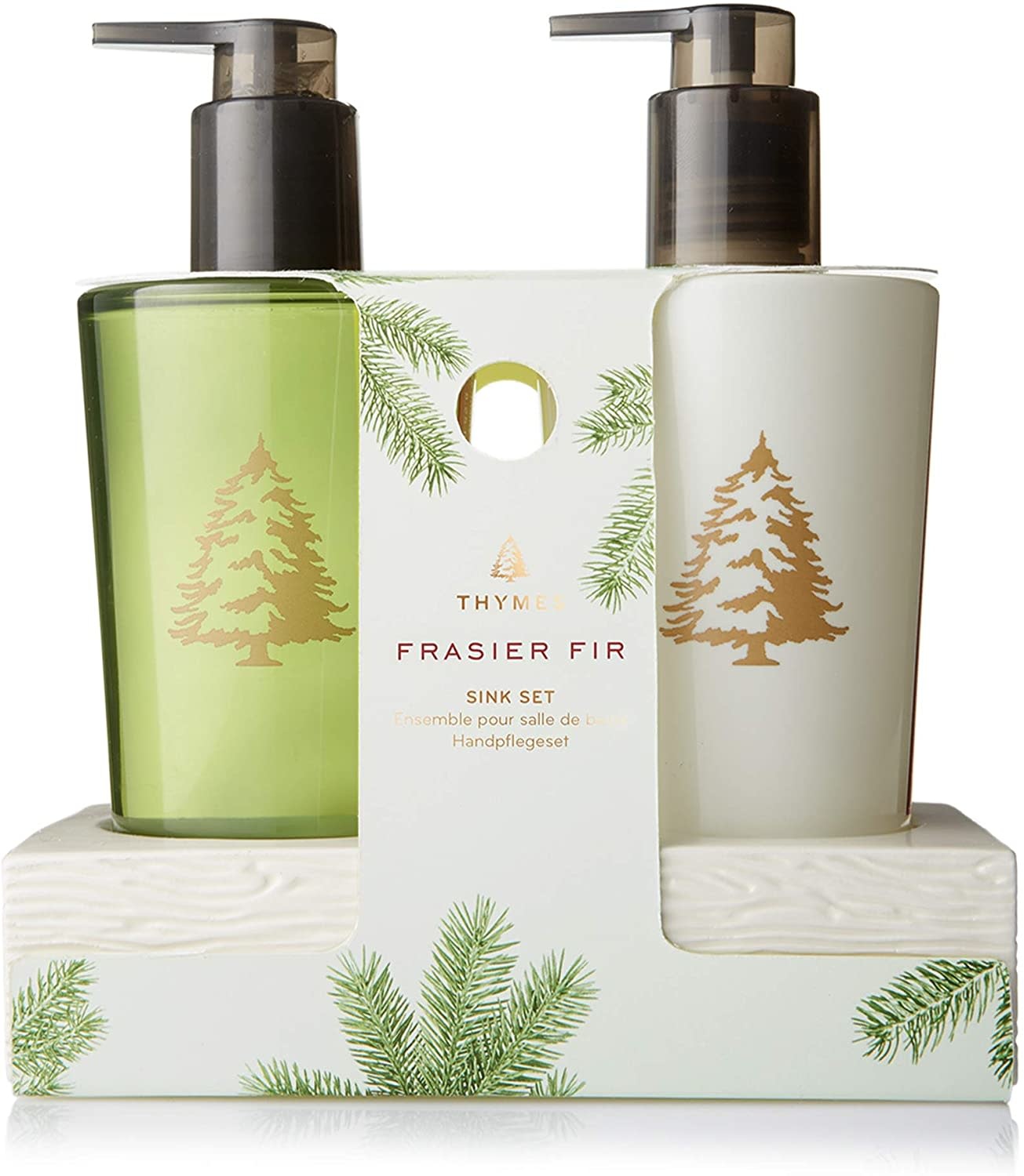 Thymes Frasier Fir Sink Gift Set Ceramic Caddy Hand Wash And Lotion ...