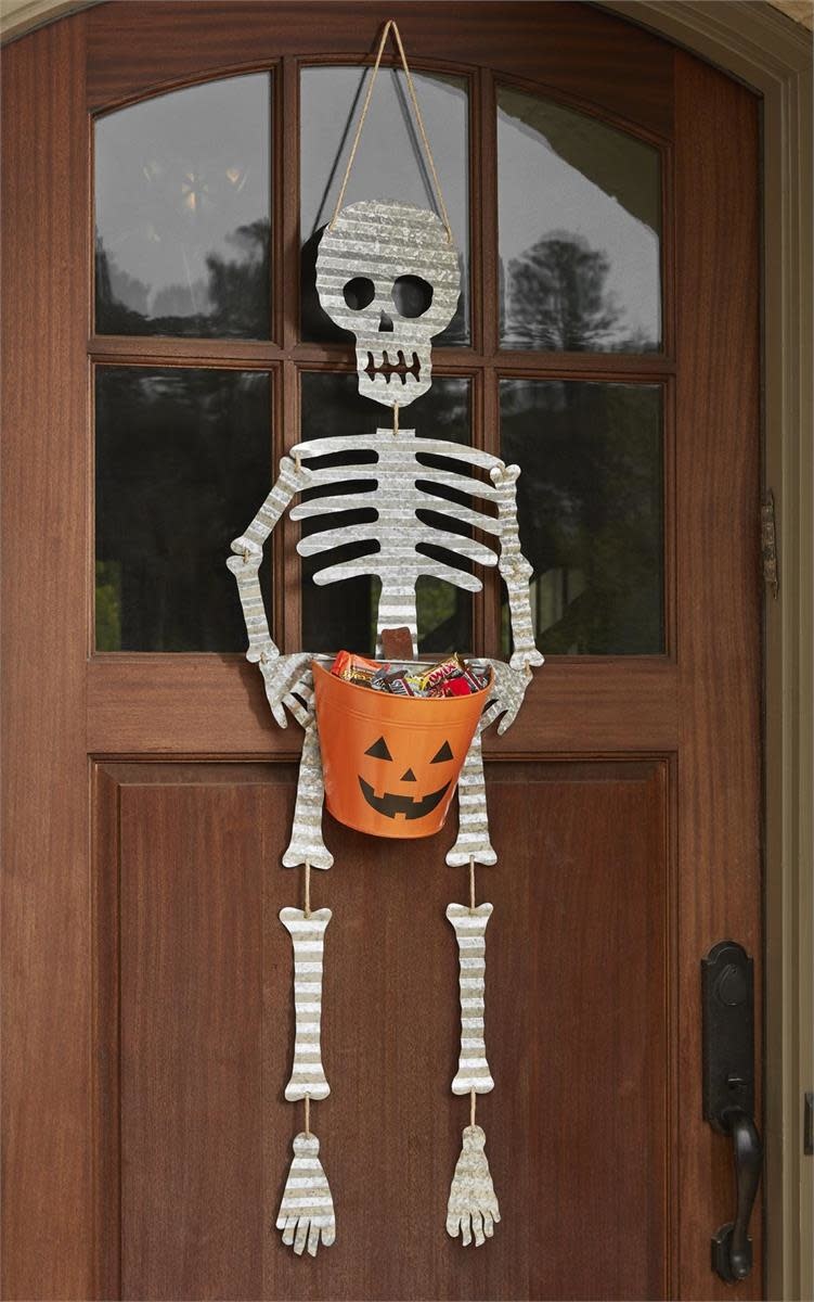 Mud Pie Halloween Tin Skeleton Candy Bucket Hanger 54 Inch - Digs N Gifts