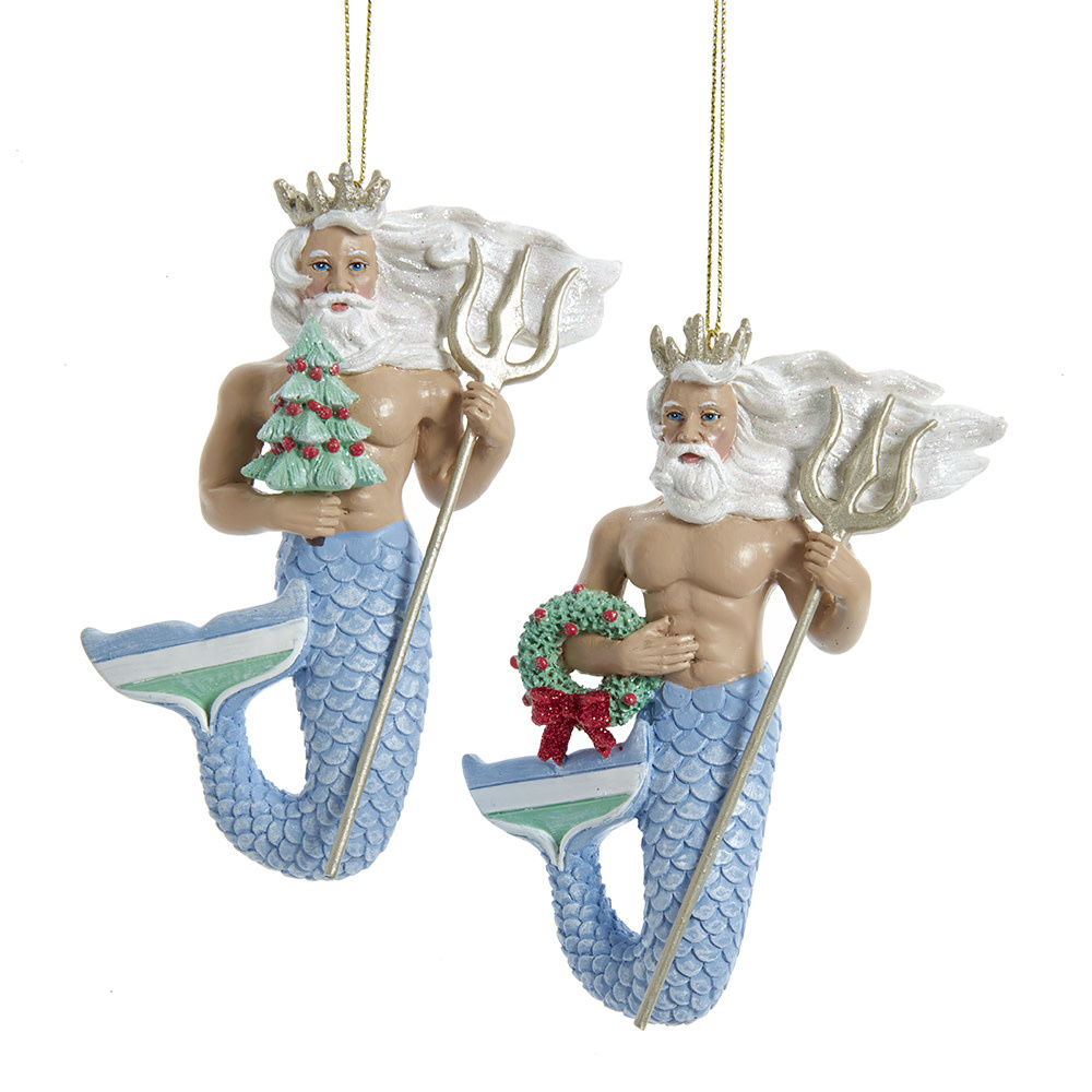 King Neptune Merman Ornaments Set of 2 Assorted - Digs N Gifts