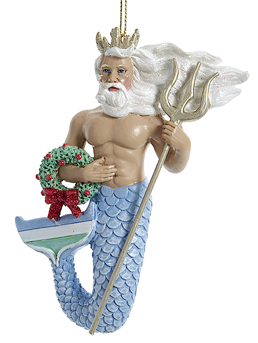 Kurt Adler King Neptune Merman Ornament W Christmas Wreath - Digs N Gifts