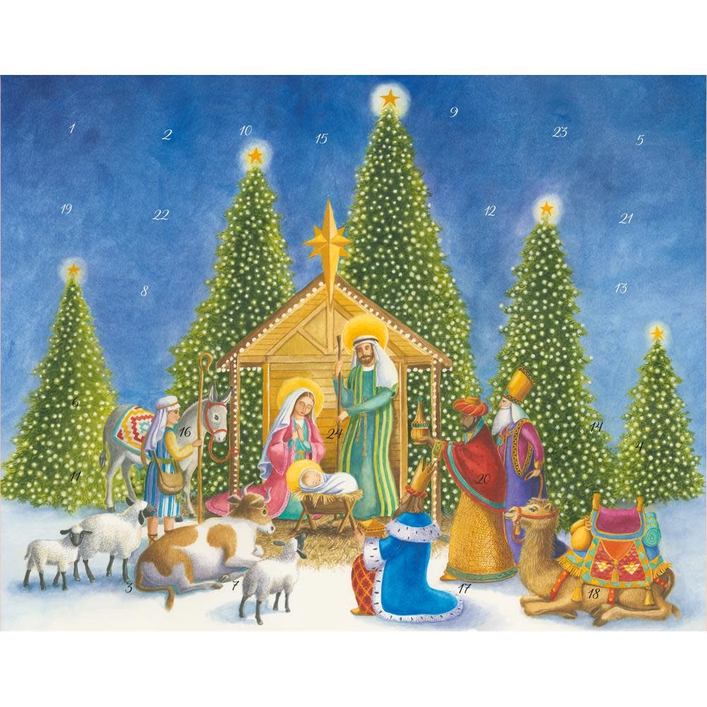 Caspari Christmas Advent Calendar With Nativity Scene - Digs N Gifts