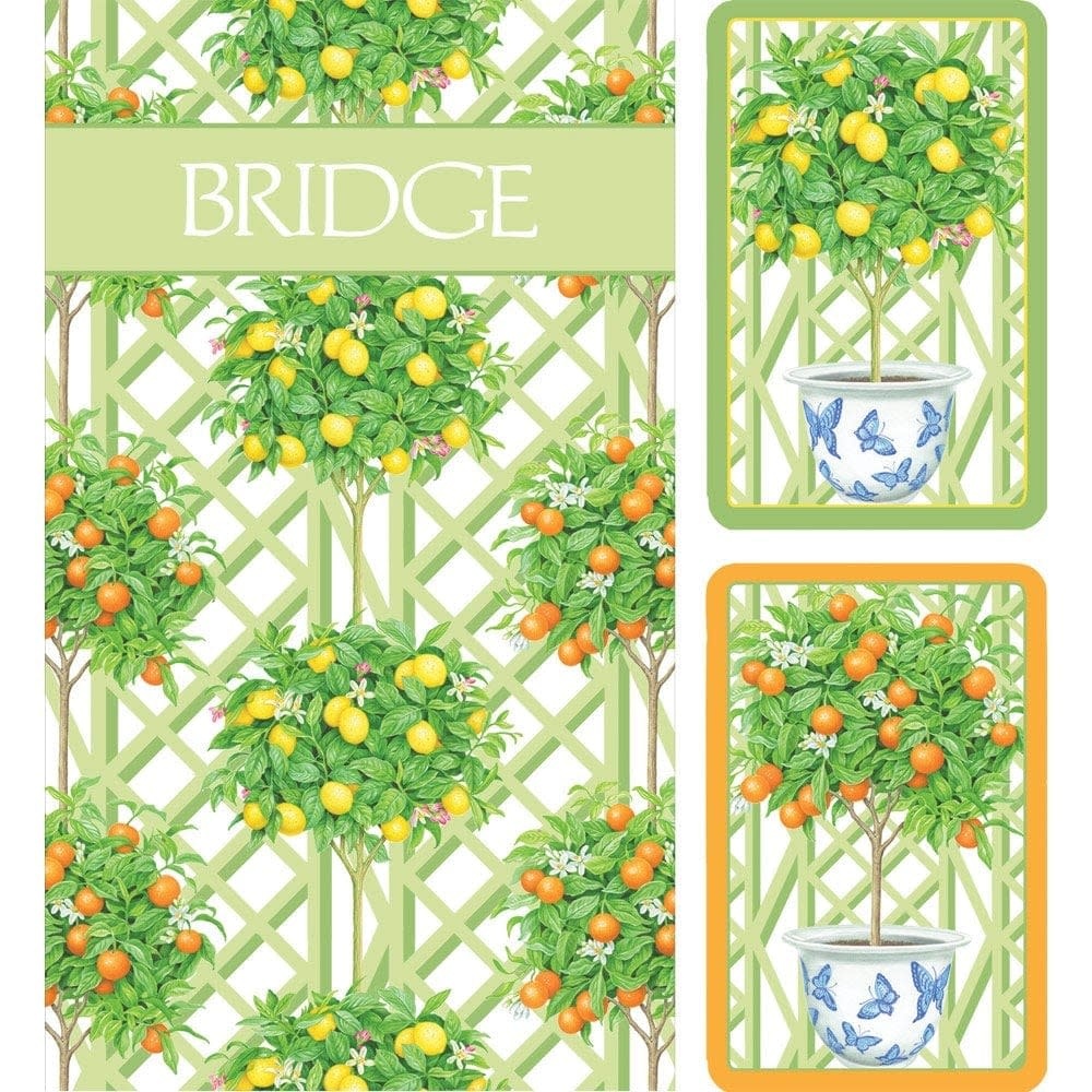 Caspari Bridge Gift Set w 2 Card Decks 2 Score Pads Citrus Topiaries ...