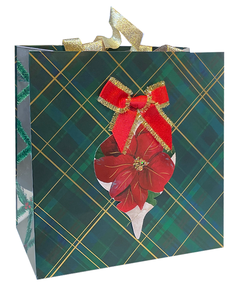 Papyrus Christmas Gift Bag Medium 8x8x4 Plaid With Poinsettia - Digs N ...
