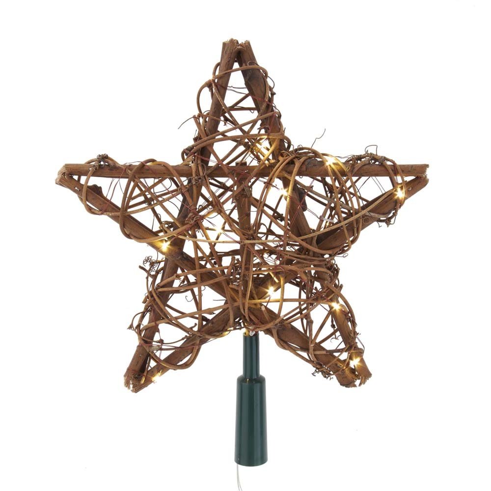 Christmas Tree Topper Rattan Star Treetop 10” W LED Lights - Digs N Gifts