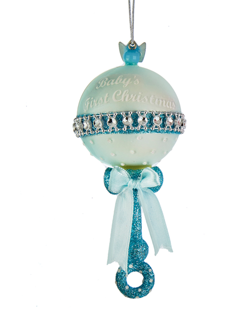Nobel Gems Blue Baby Rattle Glass Ornament - Digs N Gifts