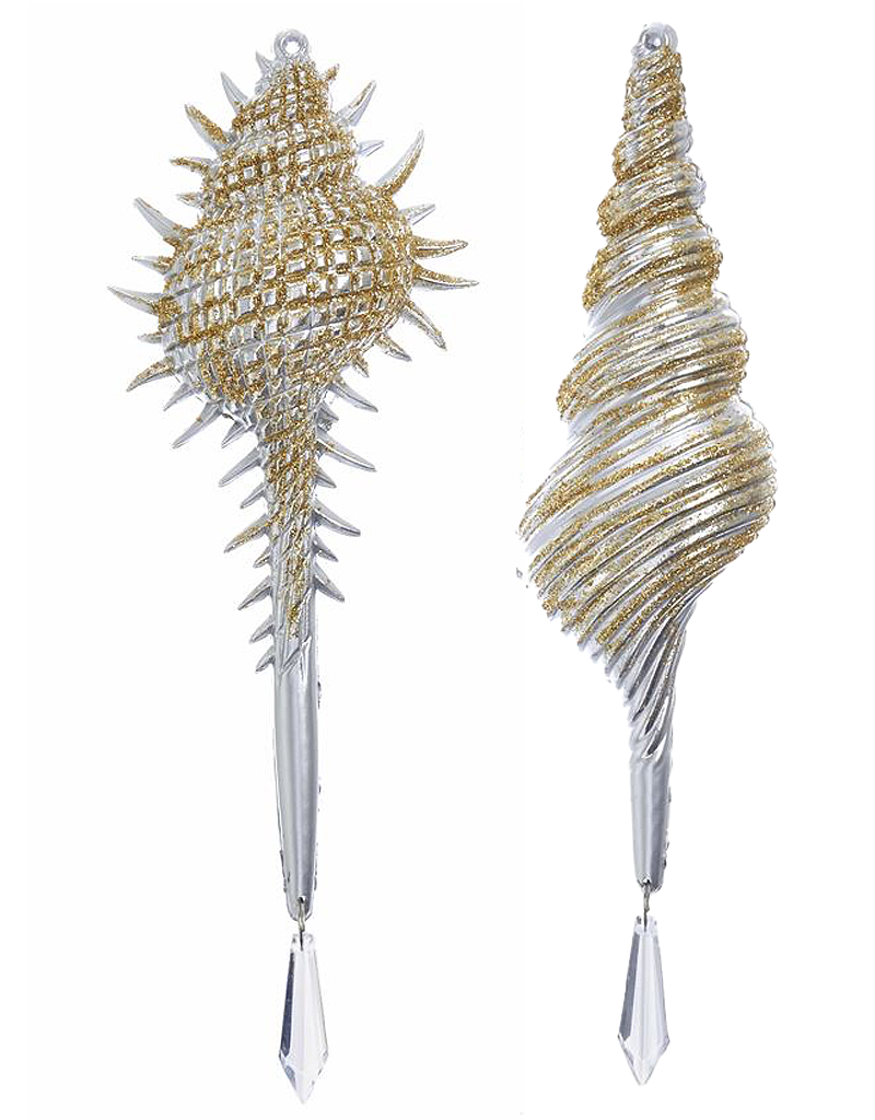 Silver With Gold Glittered Sea Shell Ornaments Set of 2 Assorted - Digs ...