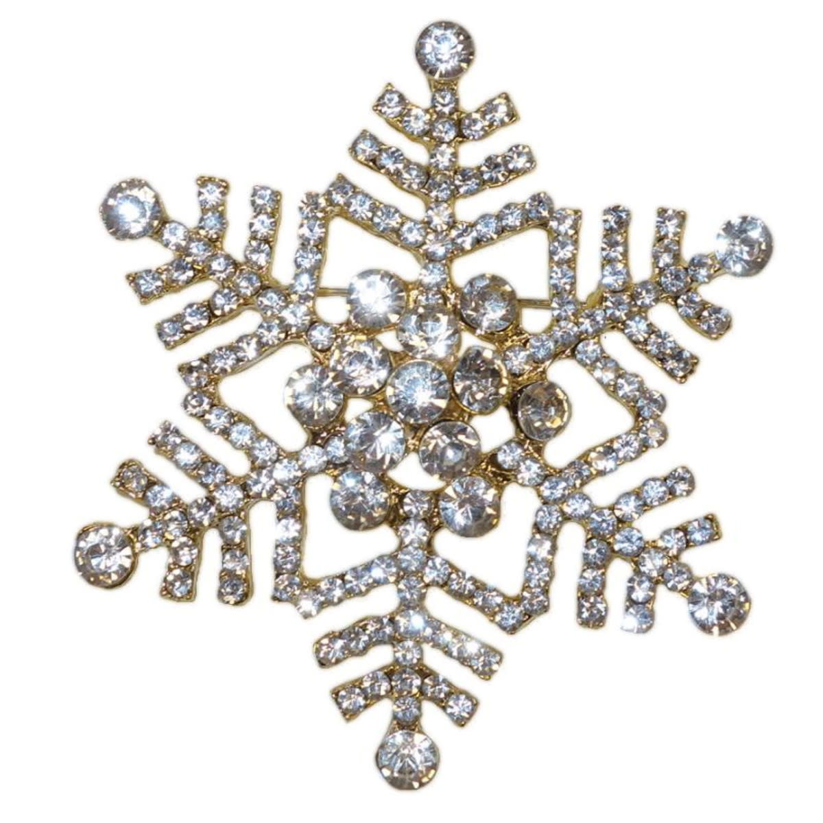 D Stevens Snowflake Brooch Gold With Clear Gems - Digs N Gifts