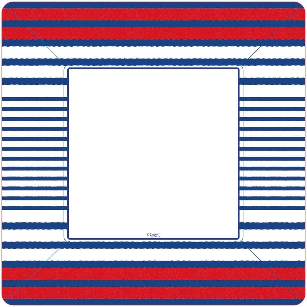 Caspari Square Paper Dinner Plates 8ct Breton Stripe Blue - Digs N Gifts