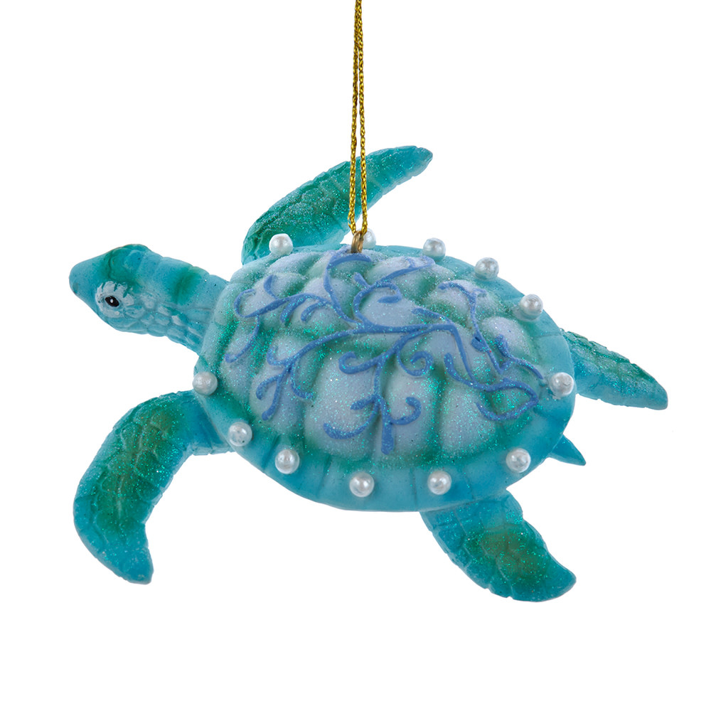 Blue and Green Sea Turtle Ornament With Scroll Pattern - Digs N Gifts
