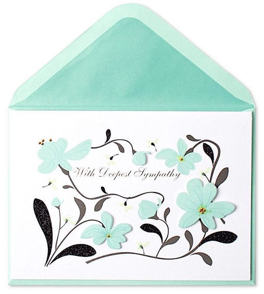 Papyrus Sympathy Card Black And Mint Paper Sculpted Flowers - Digs N Gifts