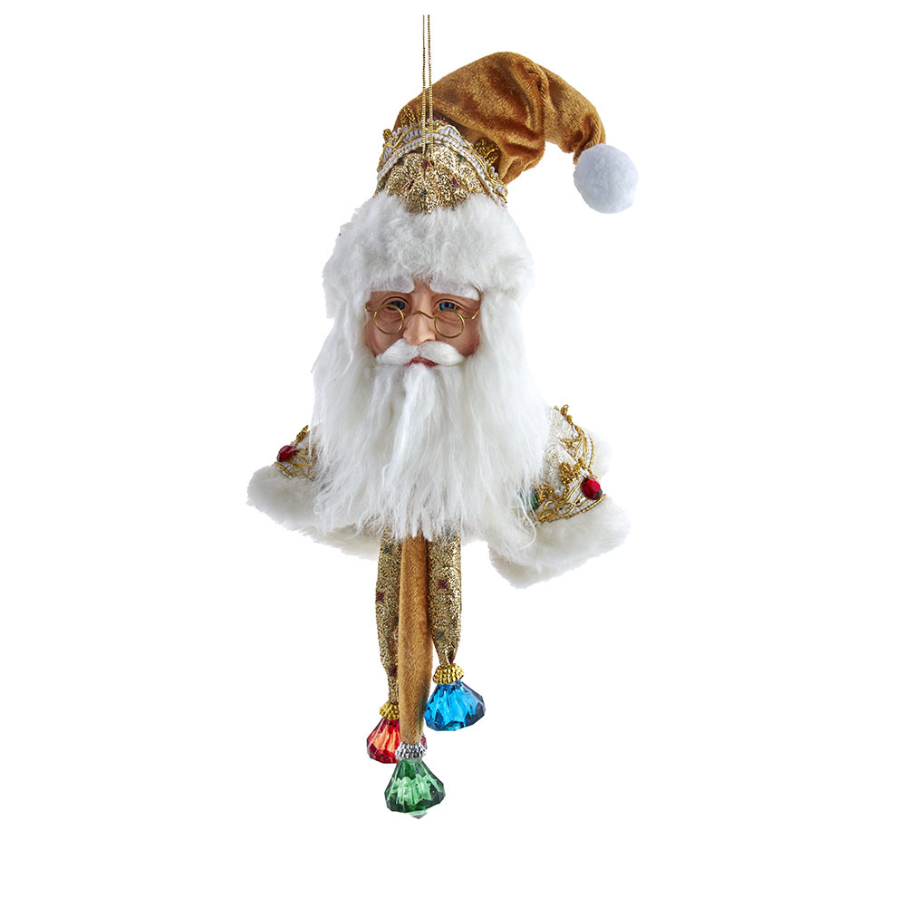 Jeweled Gold Santa Head Ornament 18 Inch - Digs N Gifts