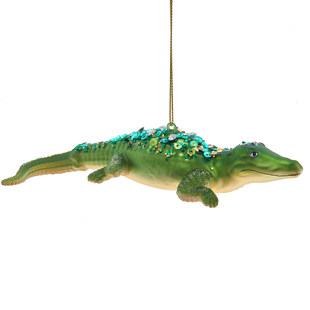 Glass Alligator Ornament 6 Inch W Beads N Gems - Digs N Gifts