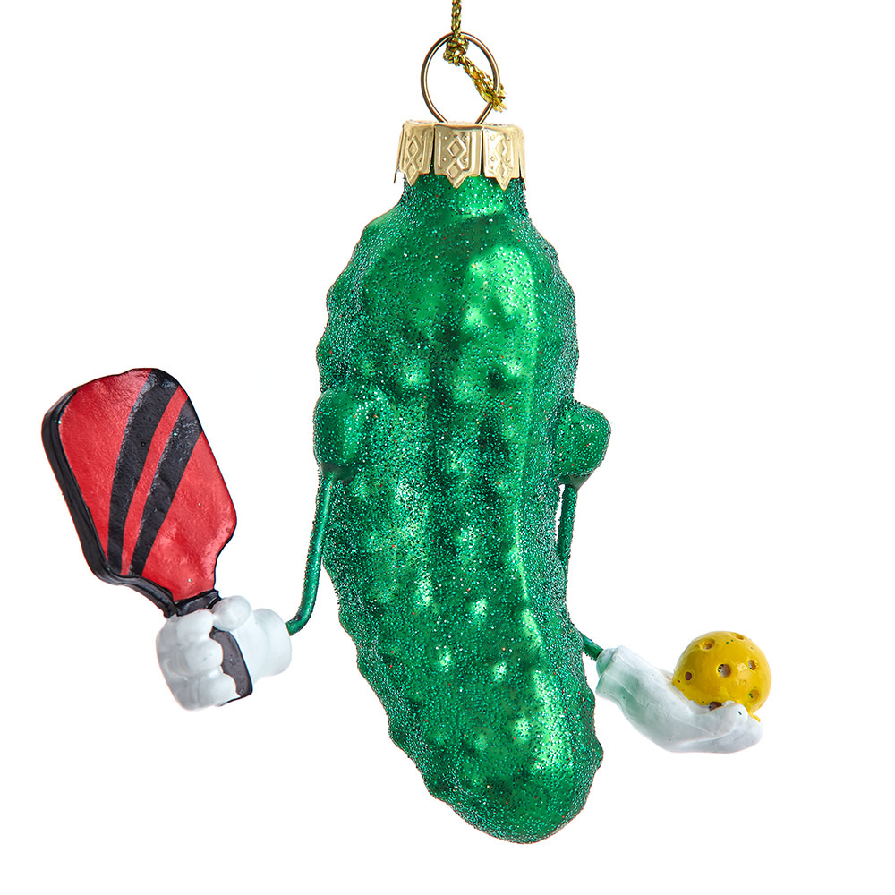 Glass Pickleball Pickle Ornament 3 Inch - Digs N Gifts