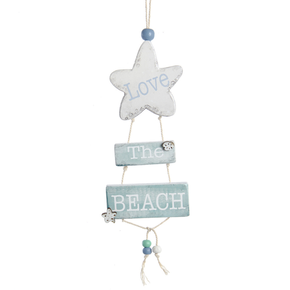 Wooden Coastal Dangle Plaque Ornament w Love The Beach - Digs N Gifts