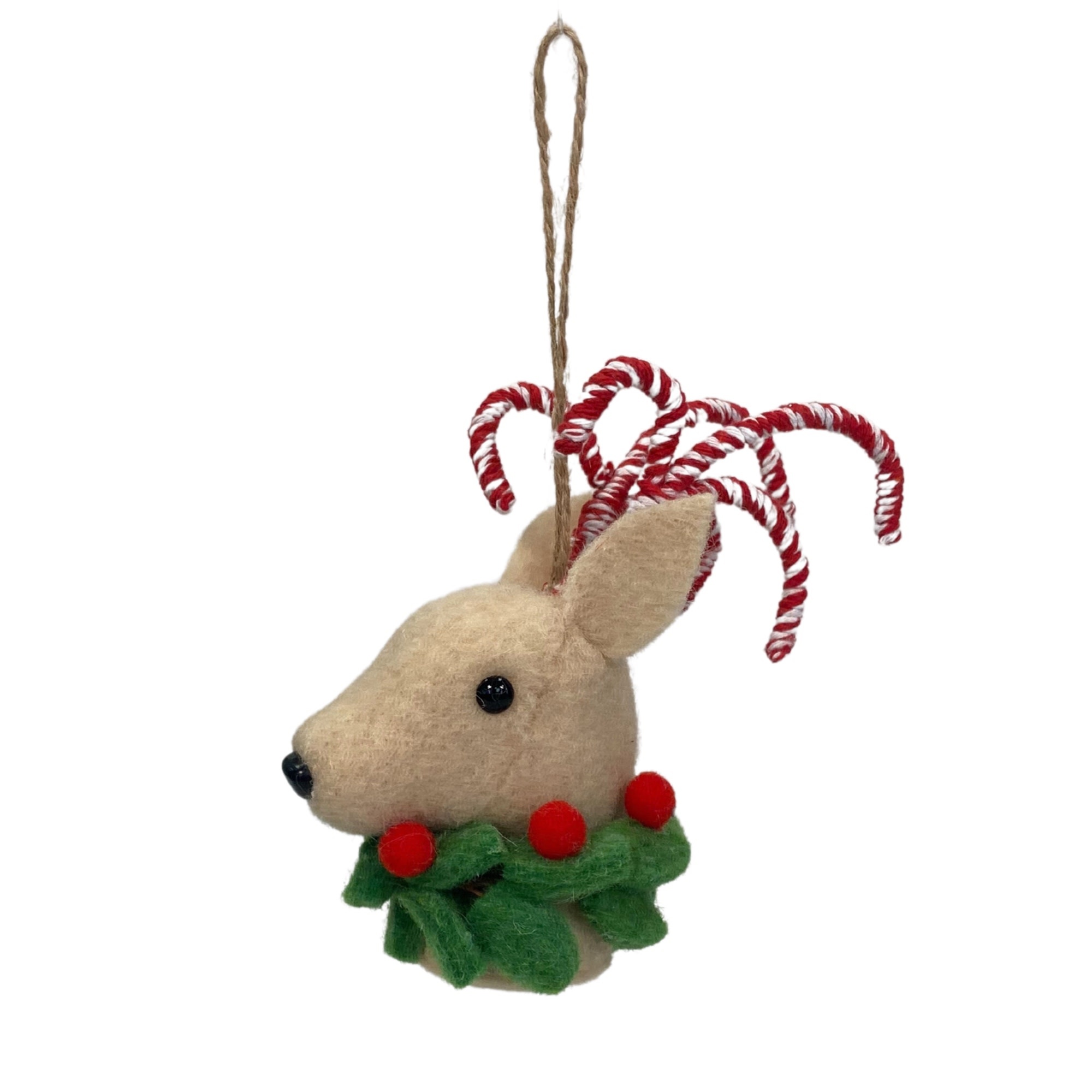 Mistletoe Deer Head W Peppermint Antlers Ornament - Digs N Gifts