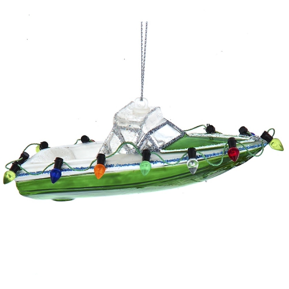 Nobel Gems Glass Speed Boat Ornament GREEN - Digs N Gifts