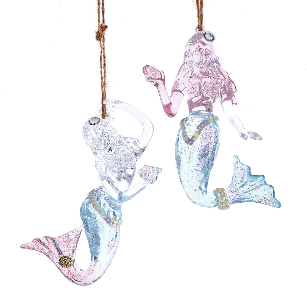 Acrylic Pink Clear n Pink Blue Mermaid Ornaments 2pc Set - Digs N Gifts