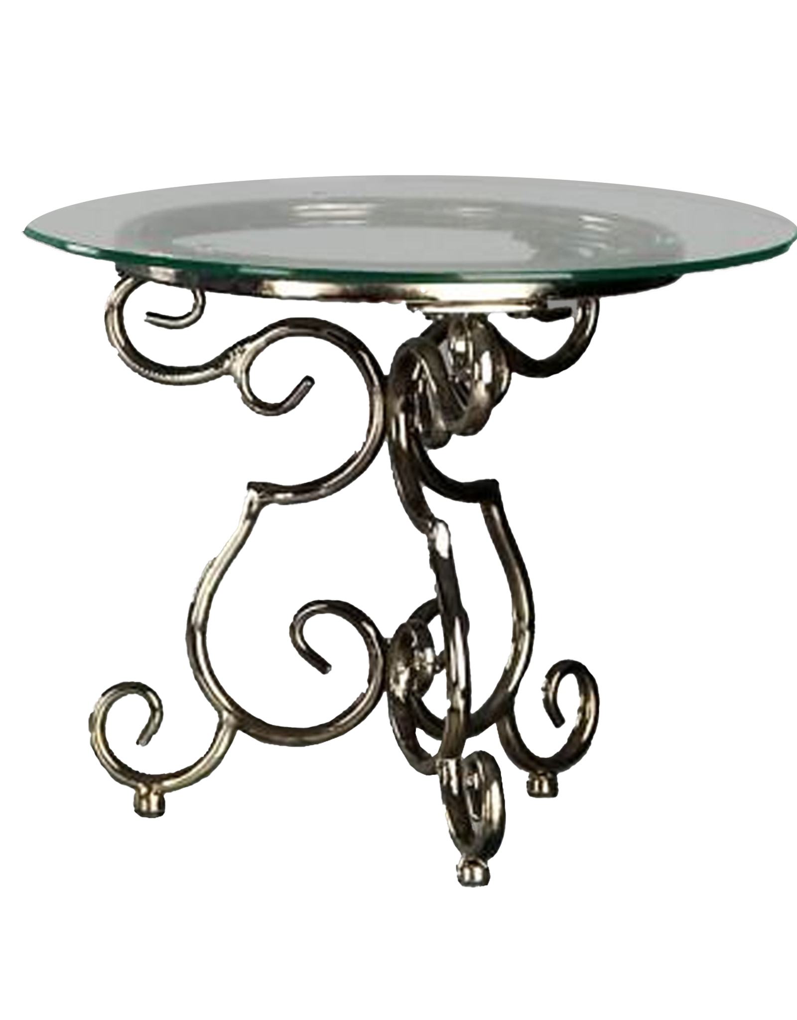 DISPLAY Small Round Glass Top Display Table w Scroll Base - Digs N Gifts